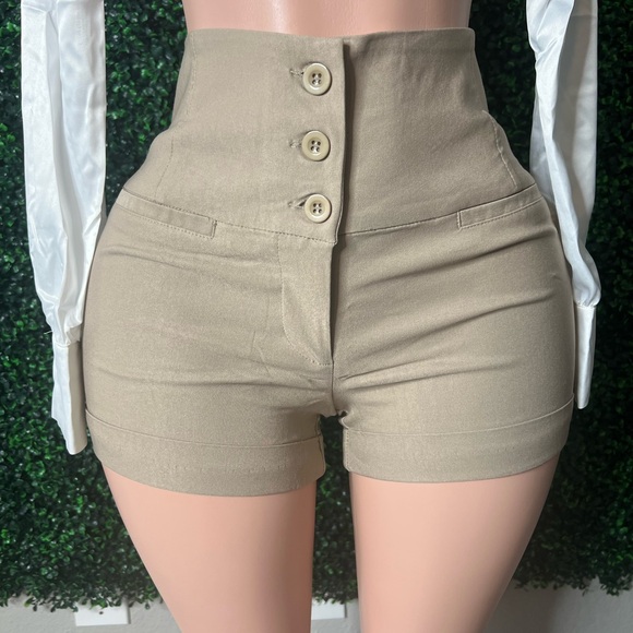 Shorts | Highwaisted Tan Buttonup Women Shorts | Poshmark